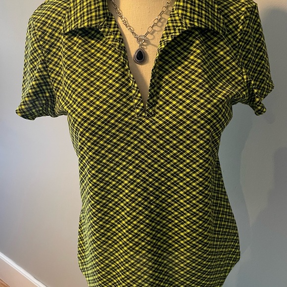 Esprit | Tops | Vintage Esprit Neon Green And Black Checkered Womens Top | Poshmark